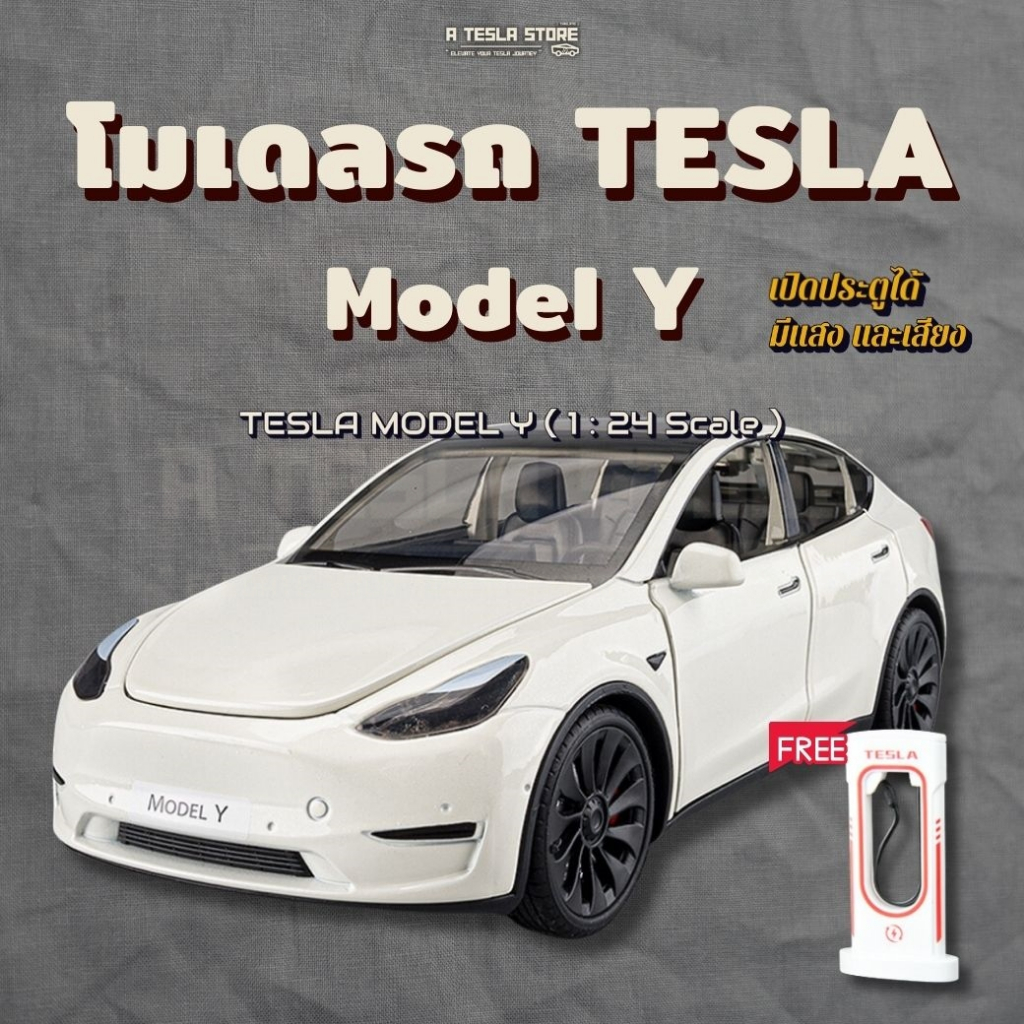 1:24 TESLA Model Y Car (White) With Supercharge Open The Door With ...