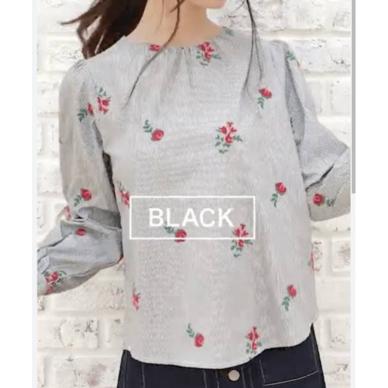 GU GU Blouse Kemeja Blouse The S'es Embroidery Flower Long Puff Sleeve ...