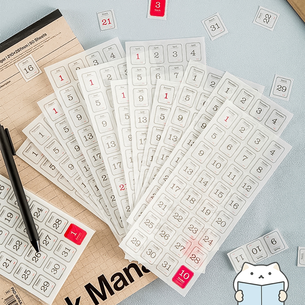 365days Calendar Stickers 12 Sheets Day Date DIY Sticker Sheet Mimislan ...