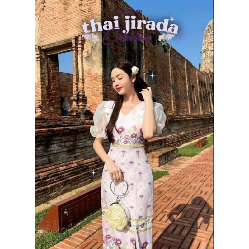 XXL Pattern XL Hand 1 Bellita Brand Thai Model Jirada Dress Light Purple Long Polite | Shopee ...