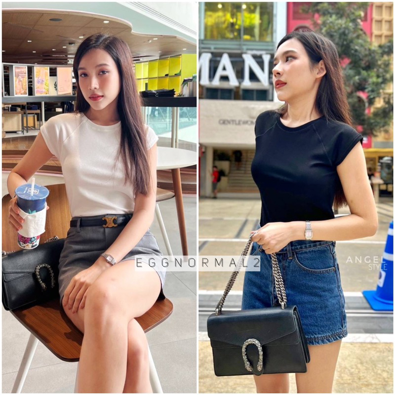 TOPSHOP ️ T116 Round Neck Sleeve T-Shirt With Fine Slit Cotton Fabric ...