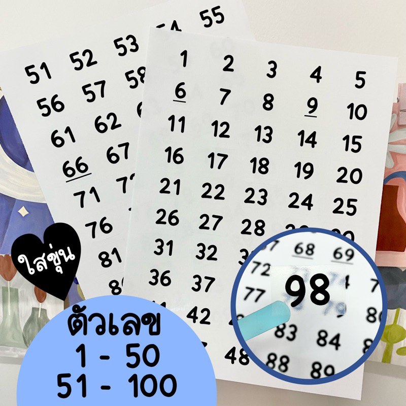 Number Stickers 1-100 (Clear Split 50 Pcs Per Sheet) Size 2x3 Cm. Die ...