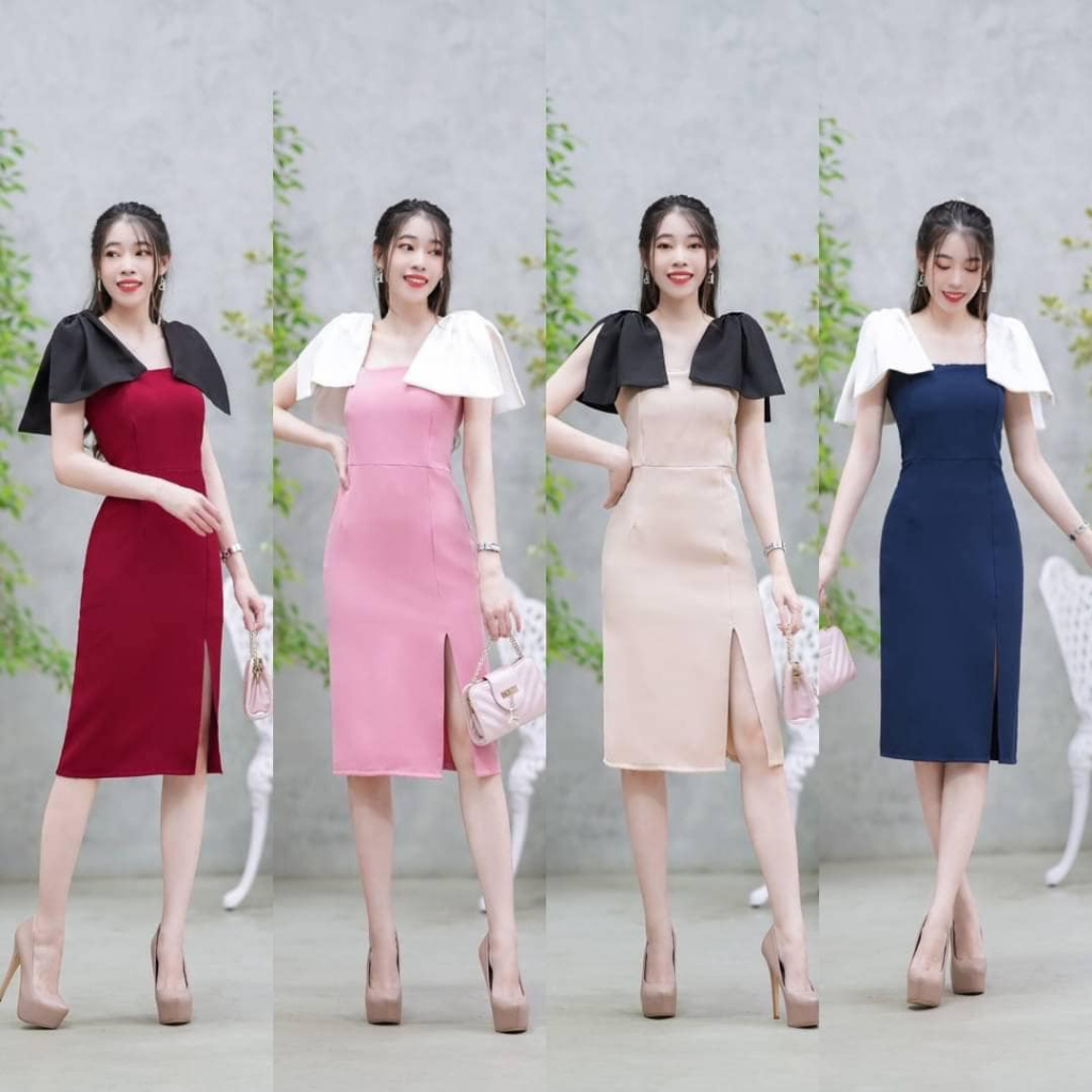 Dress With A Big Bow Polite Fit Wear Out Work Barbie Fabric Model Real ...