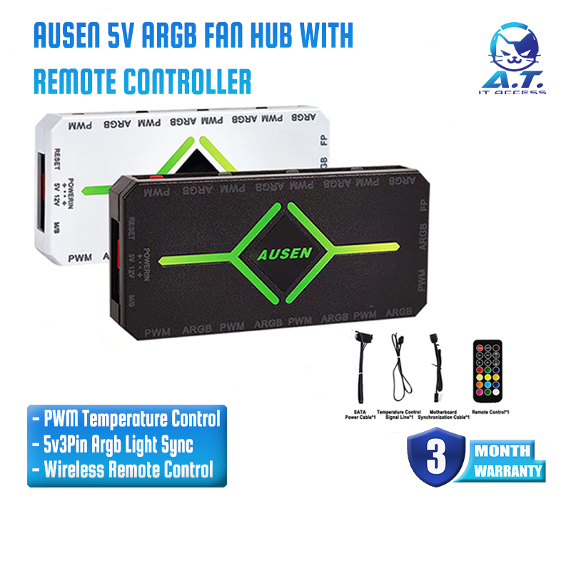 AUSEN 5V ARGB FAN HUB (BLACK/WHITE) WITH REMOTE CONTROLLER | Shopee ...