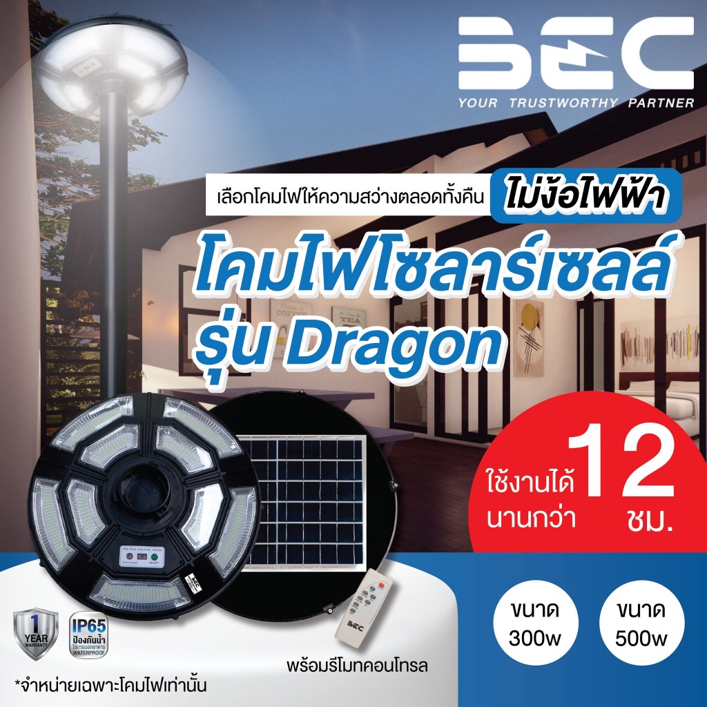 ฺ BEC LED Solar Cell Yard Lamp Dragon Model 300W I Light Daylight 6500K ...