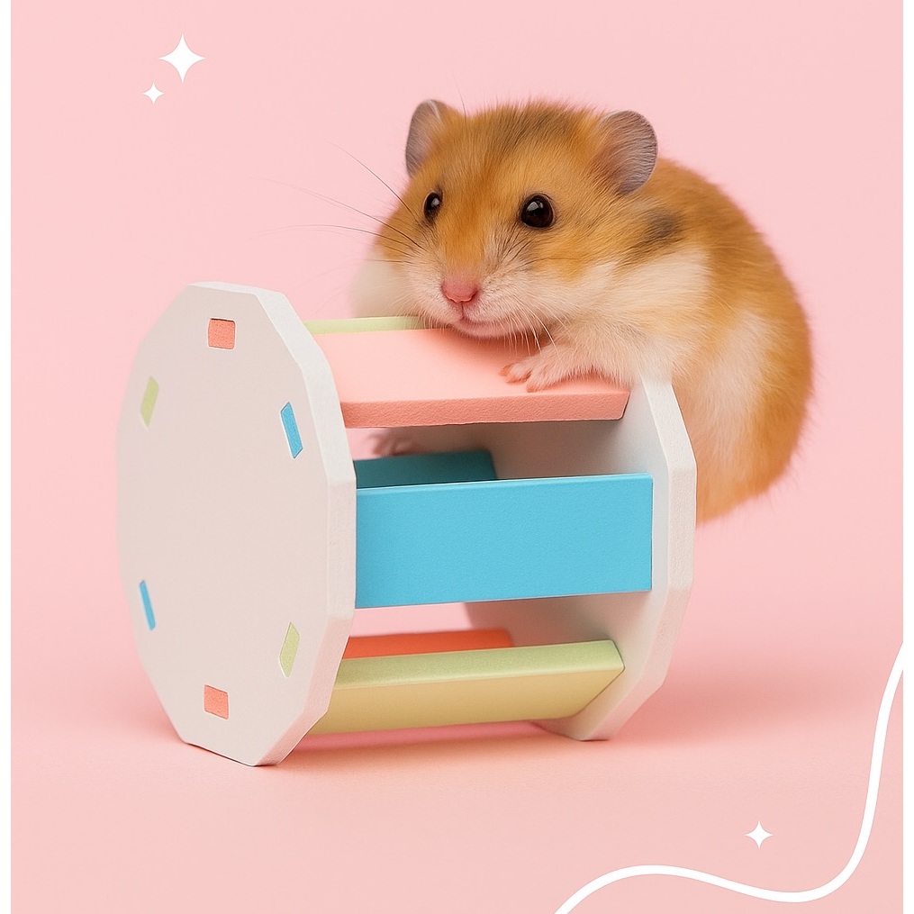 Hamster Toys Wooden Roller With Bell Cute Pastel Colors Enhance The ...