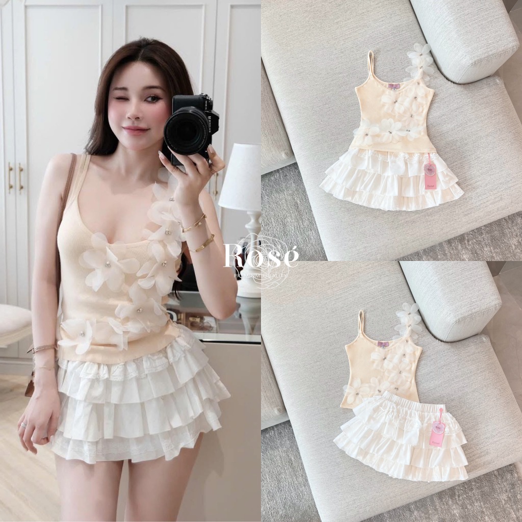 ️ Rose SET Flower Embroidered Shirt With Diamonds And Skirt Go Out ...