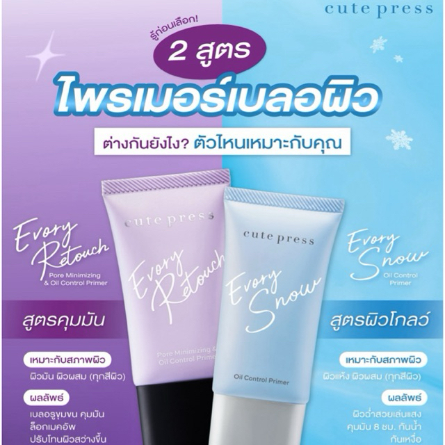 Cute Press Ready To Serve PRIMER 2 Formulas EVORY RETOUCH-SNOW | Shopee ...