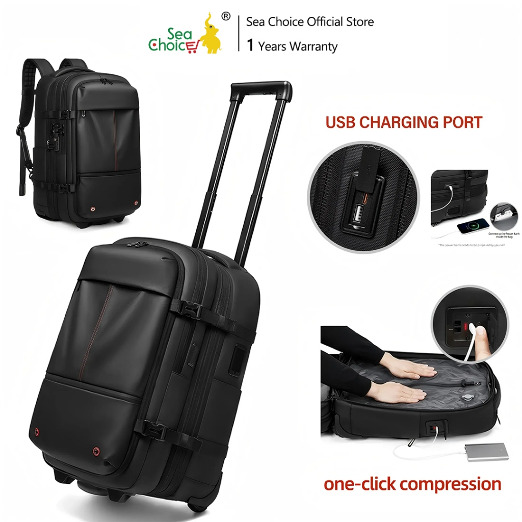 SeaChoice 2-in-1 Backpack Travel Bag With Wheels Expandable Vacuum USB ...