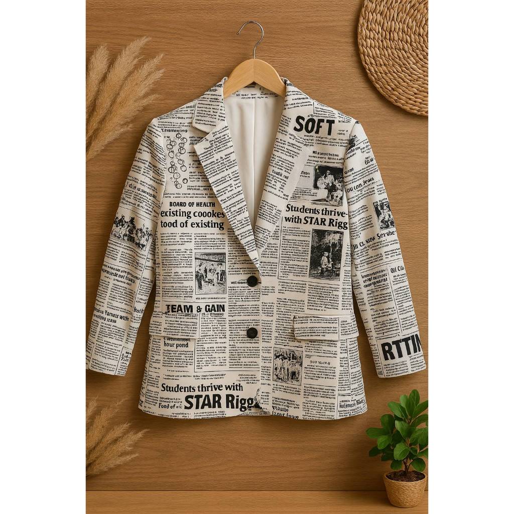 A Cool Vintage Newspaper Pattern Suit Jacket Korean Design Can Be Worn ...