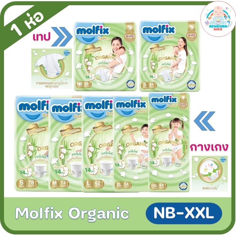 (1 Pack) Molfix Baby Diapers Organic Specify Size Tape And Pants NB-XXL ...