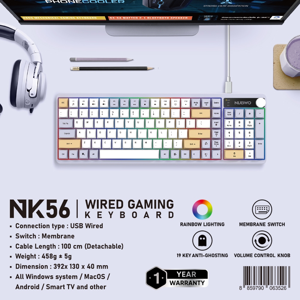 Nubwo NK-56 NK56 Keyboard Gaming Membrane Switch Has Thai/English. Soft ...