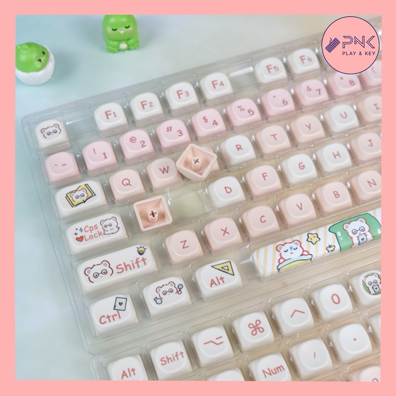 Cute Nerd Bear Pattern Keycaps Pink Tone PBT MOA Profile English Custom ...