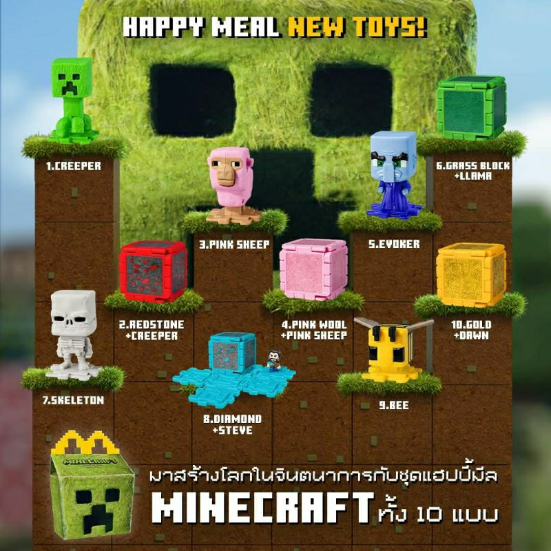 Real Thai Work McDonald's x Minecraft Happy Meal Set Has 10 Types To ...