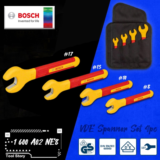 Bosch ประแจ ปากตาย หุ้มยาง กันไฟ 1000V รุ่น 1600A02NE8 ( 1ชุด มี 4ตัว เบอร์ 8 , 10 , 13 , 17 ...