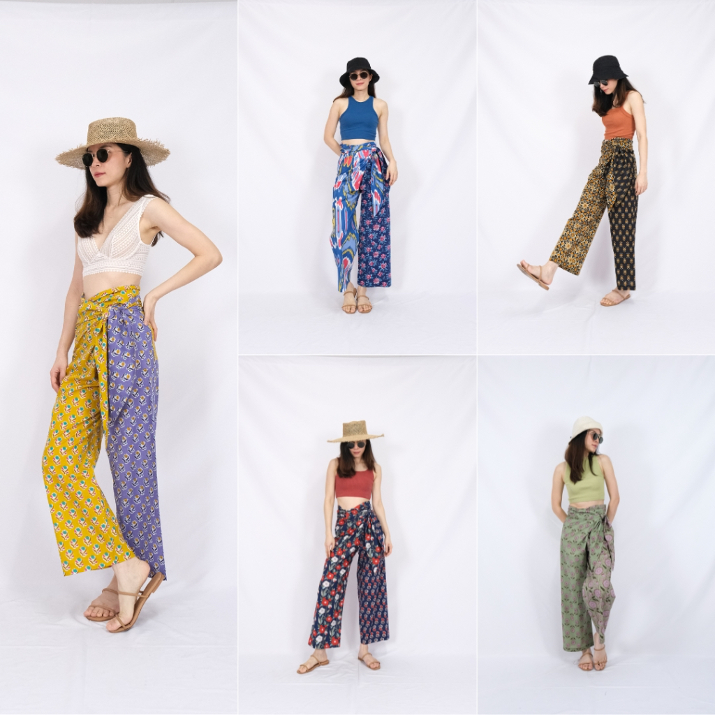 Wrap Pants two colors made by indian cotton | Shopee Singapore