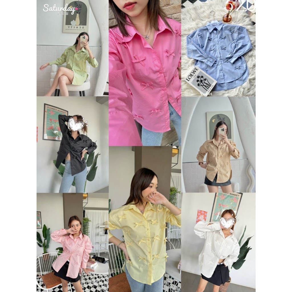 Sunday Label Long-Sleeved Cotton Shirt With Ribbon Bow 42 Inches Chest ...