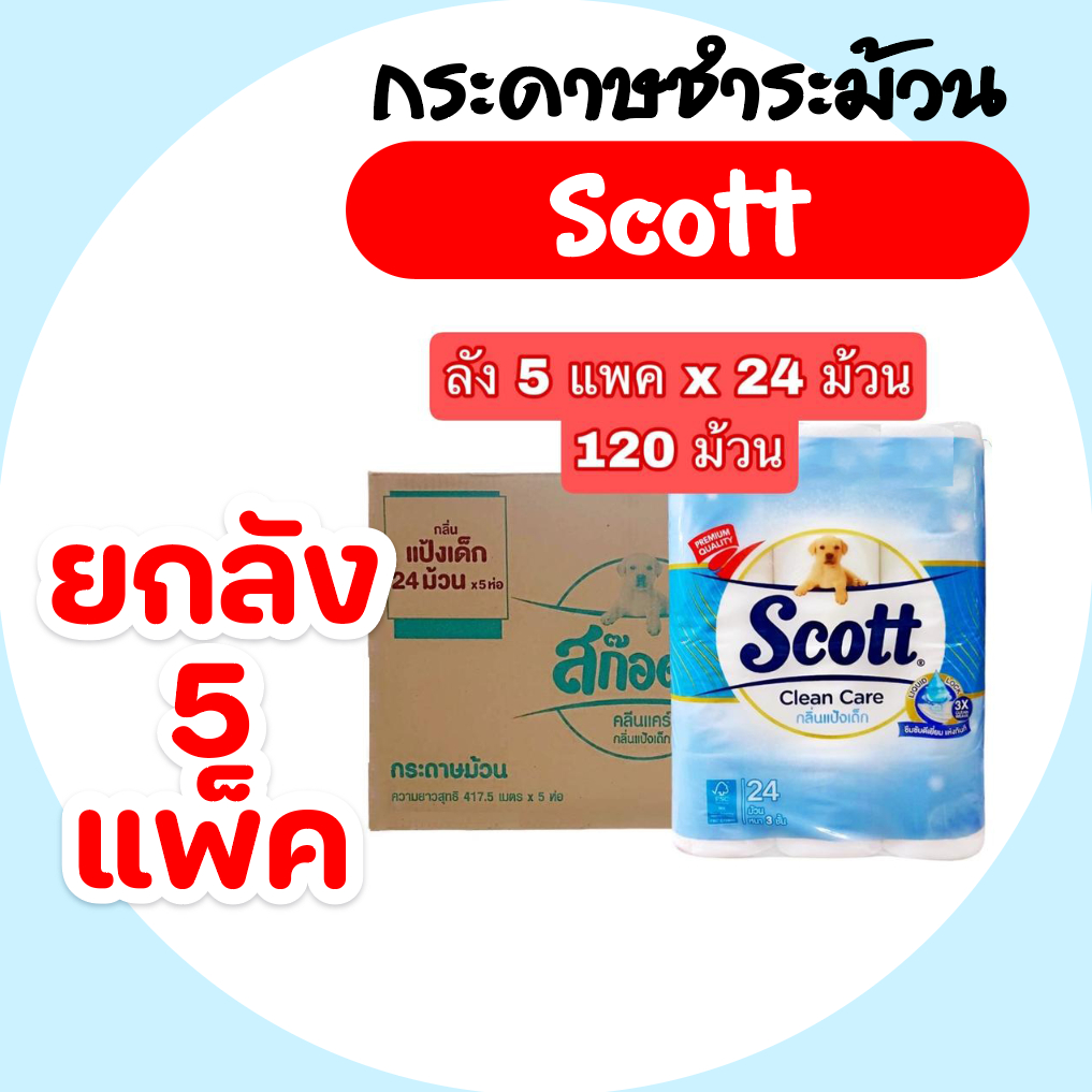 Scott Clean Care Baby Powder 24 Rolls Carton 5 Pack Toilet Paper (Roll ...