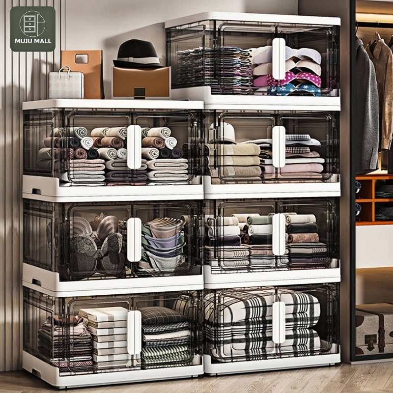 MUJU Foldable Storage Cabinet With Wheels Transparent Visual No ...