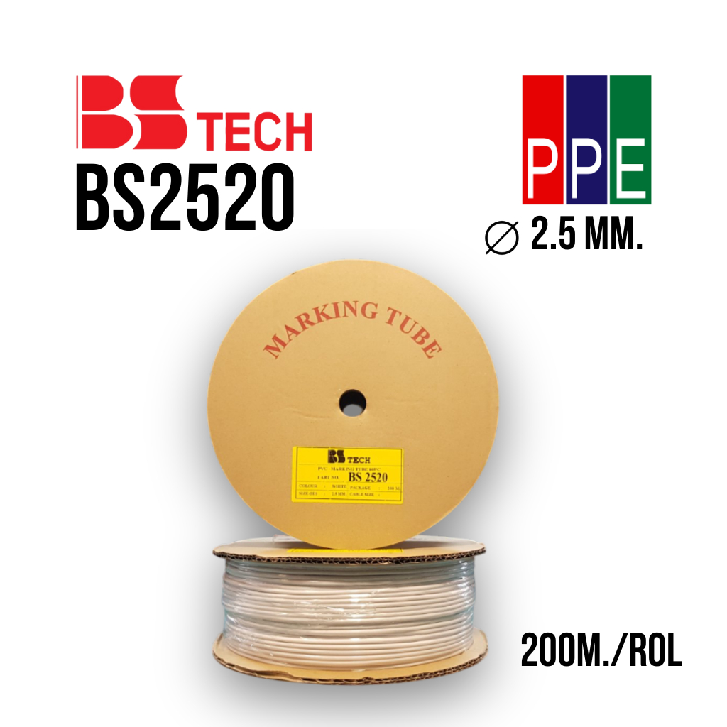 BS2520 [BS Tech] Wire Sleeve Printing Pipe White Size 2.5 mm. 200M./Rol ...