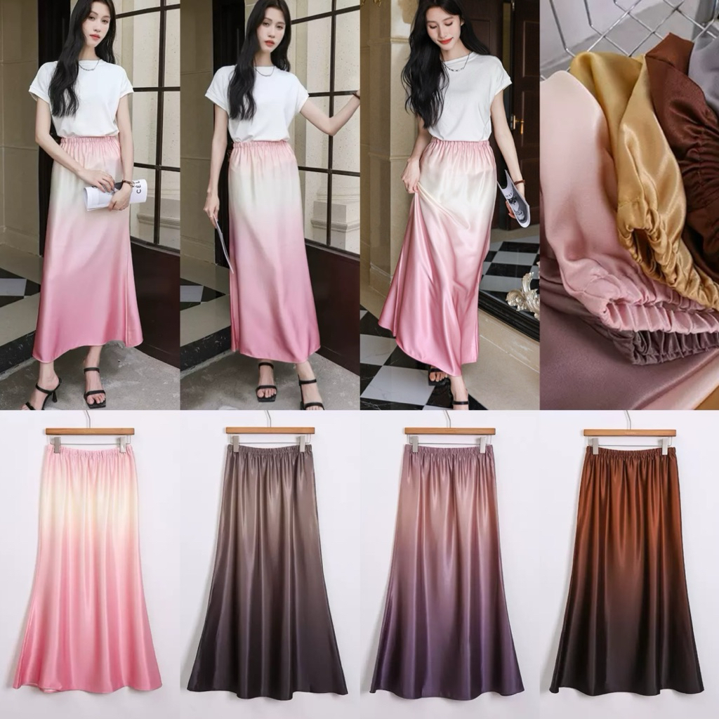 Gradient Satin Skirt Beautiful And Stylish Shape Good Fabric Flowing ...