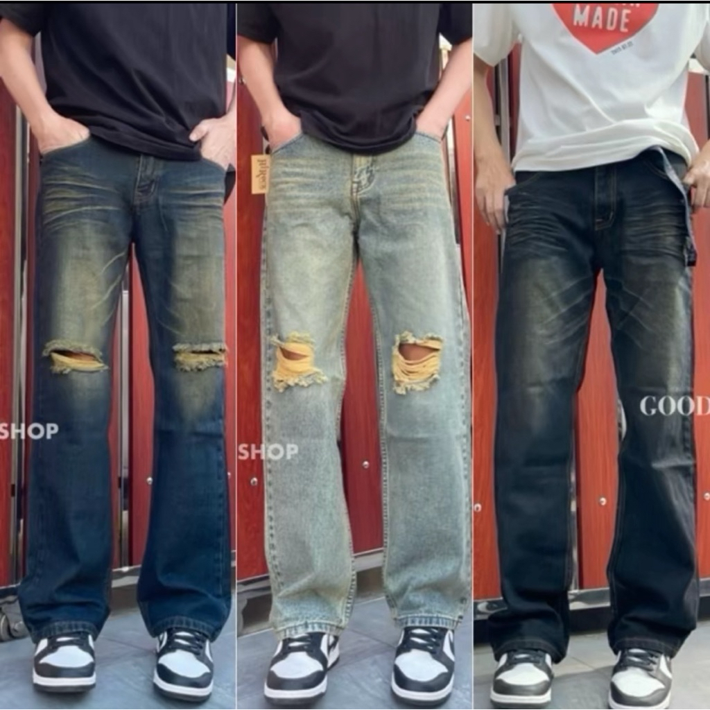Hirock Brand Wide-Leg Jeans (Cut And Not Ripped) | Shopee Singapore