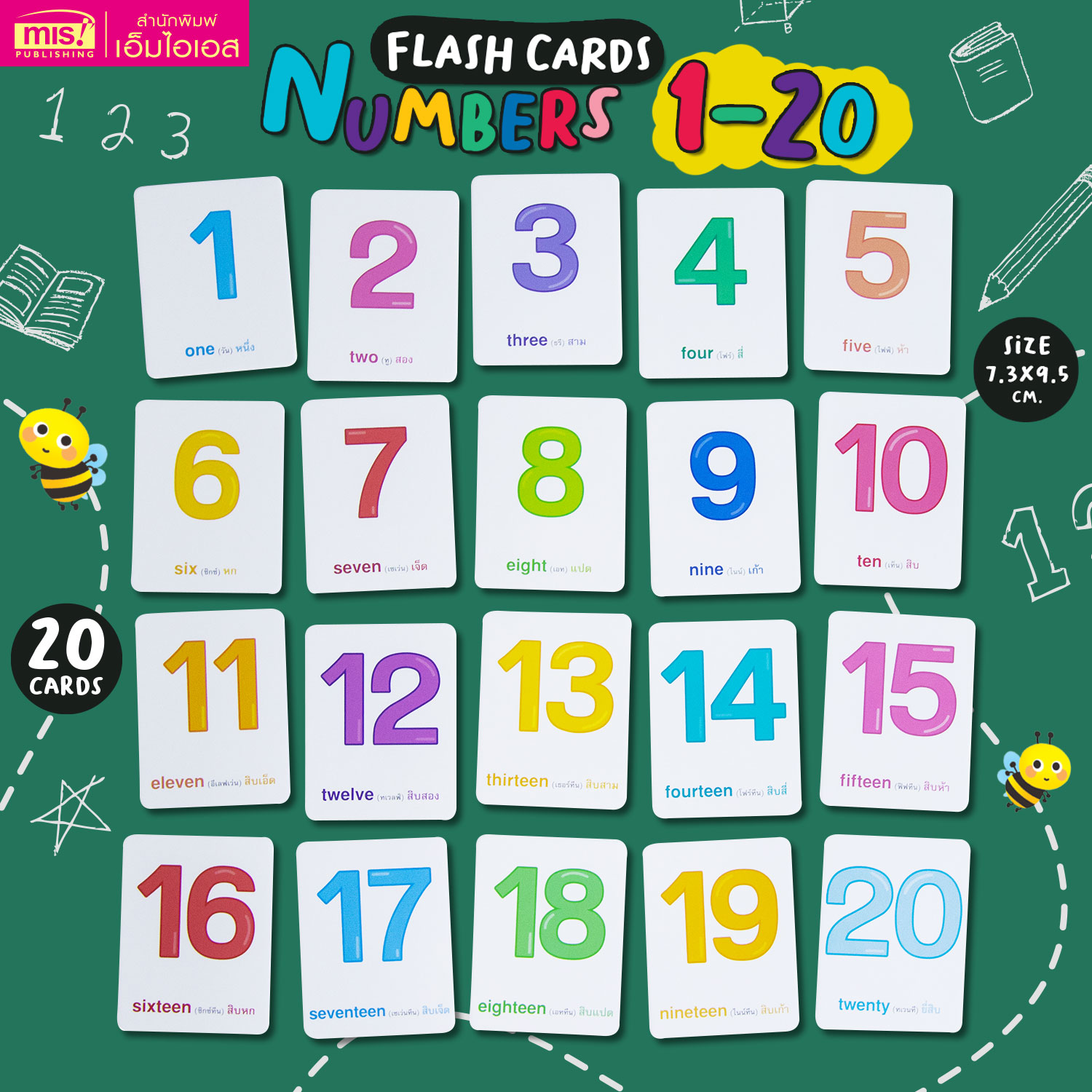 MISBOOK Flash Cards : Number 1-20 For Learning Numbers 20 Compact Size ...