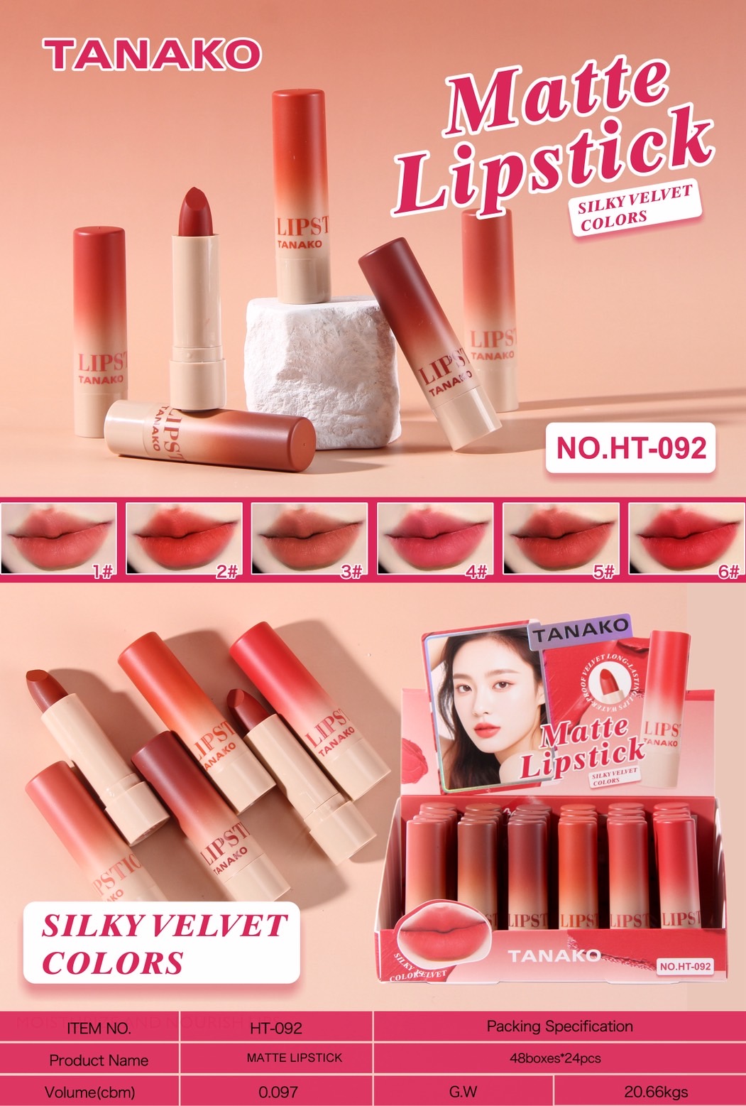 TANAKO Matte Color Lipstick Velvet Beautiful And Clear Colors Dark Lips ...