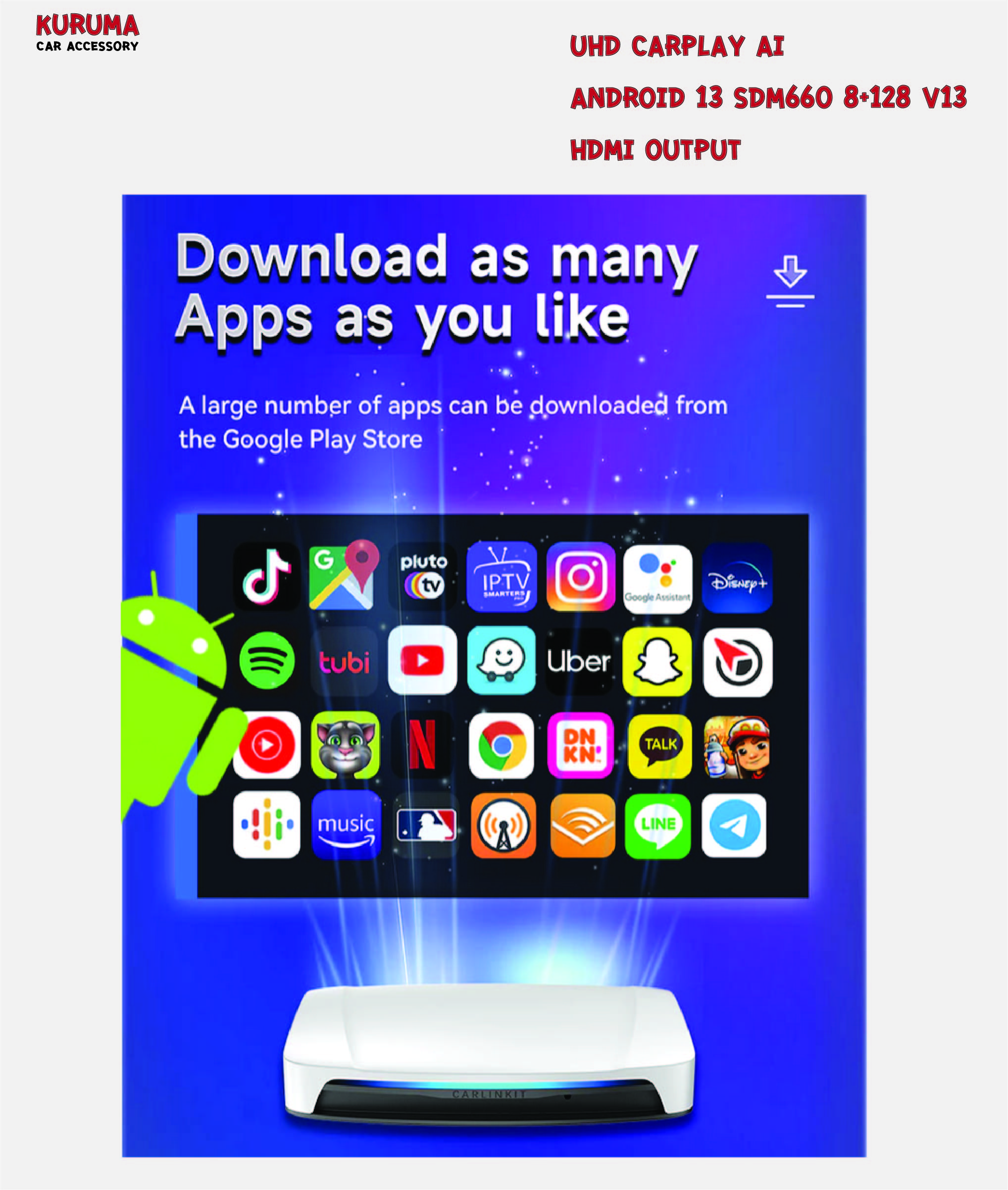 UHD CARPLAY AI BOX SDM660 8CORE 8+128 HDMI OUT-USB/ANDROID AUTO FOR BYD SEALION7 And All CARPLYA ...