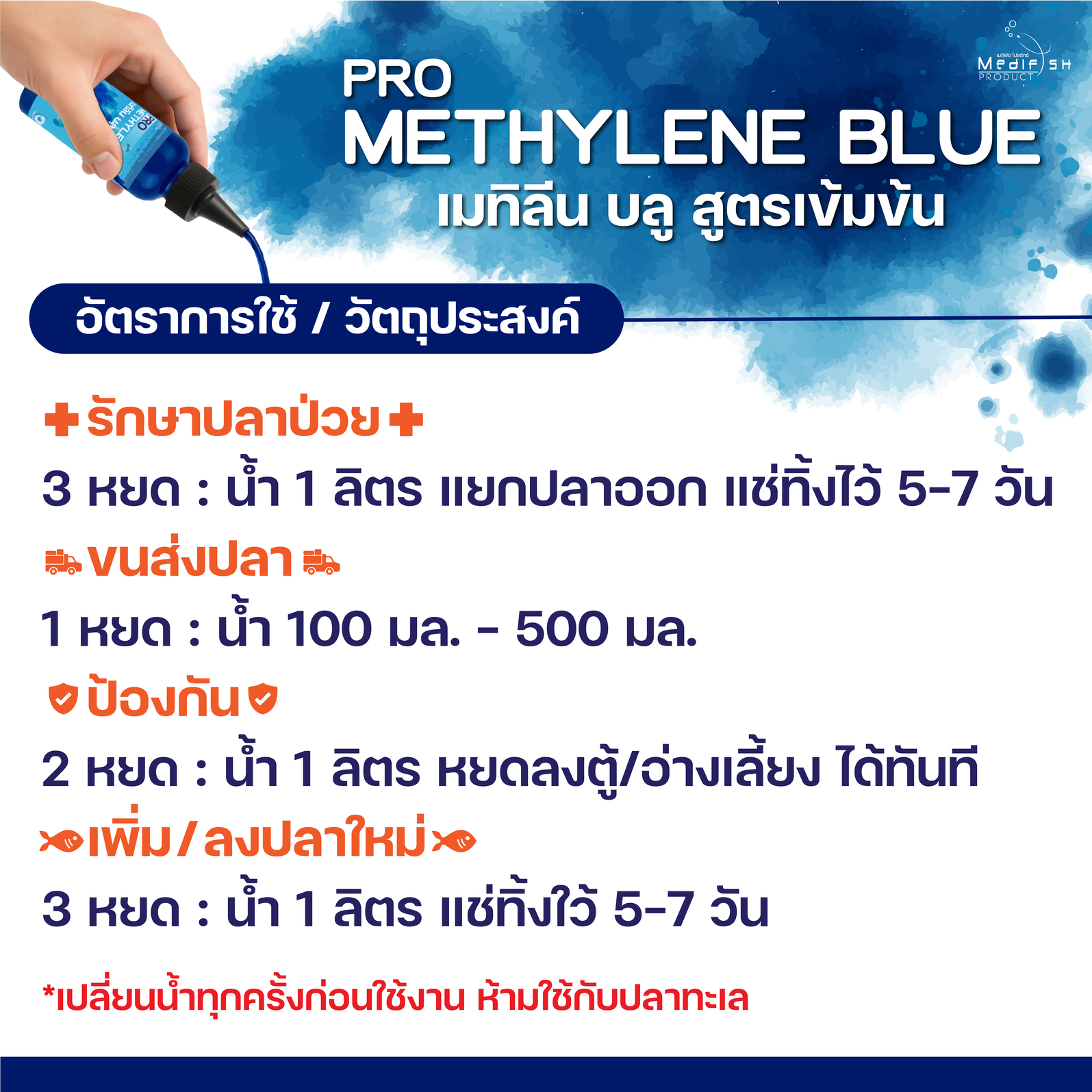 METHYLENE BLUE Concentrated Formula PRO Size 50ml By MEDIFISH Easy Fish ...