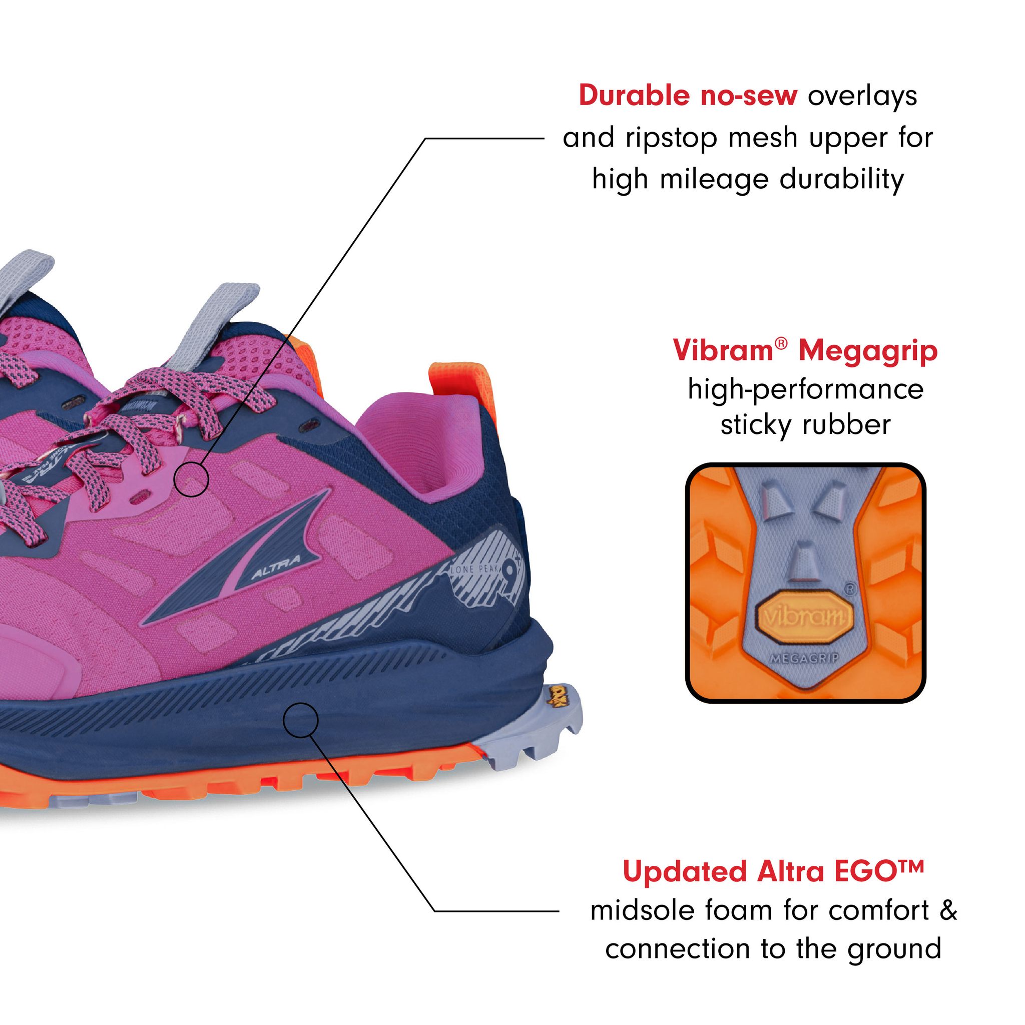 Altra Men's Lone Peak 9+ (Vibram Sole) Running Shoes Trail Trekking ...