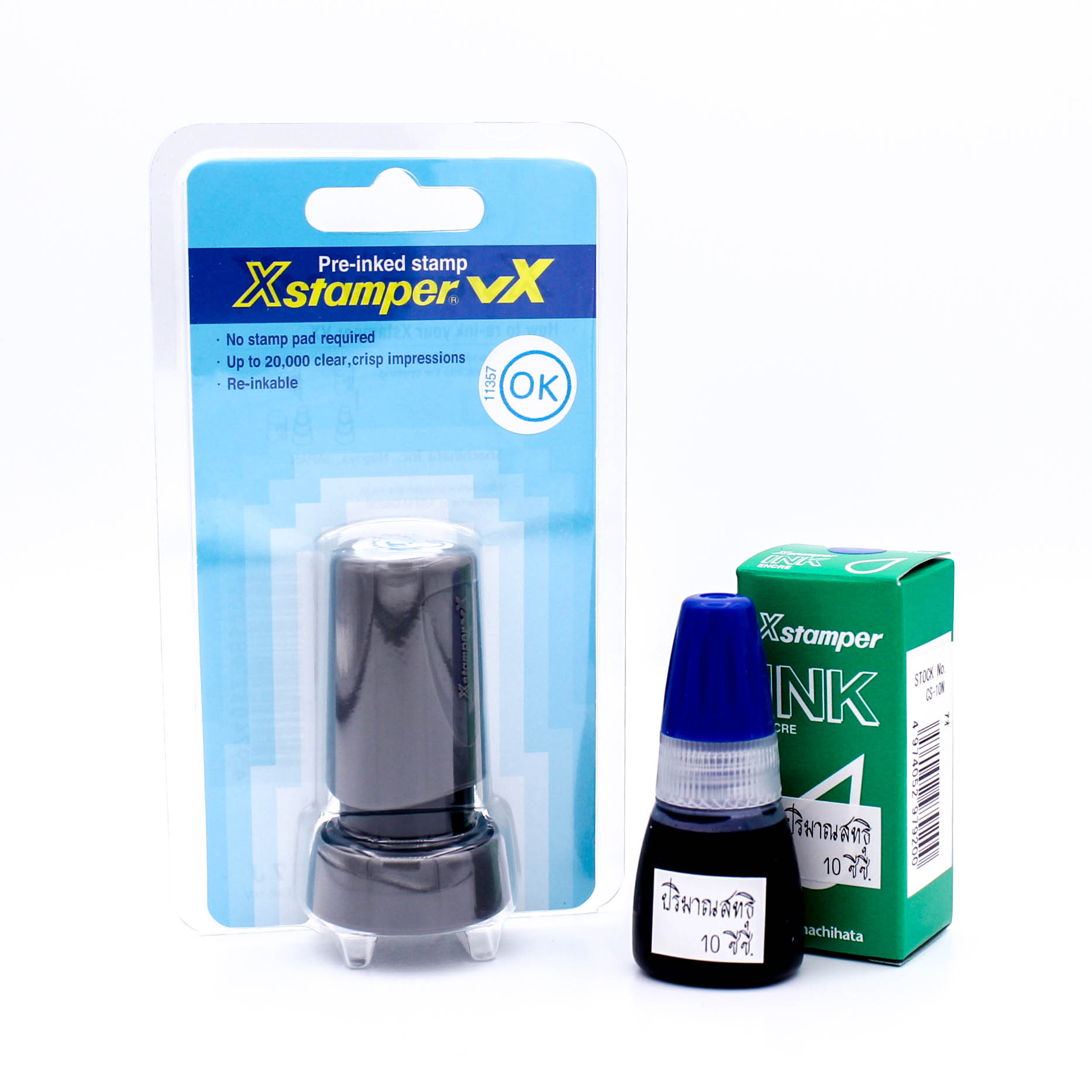 Xstamper Cartoon Stamp "OK" Shape Self-Inking Blue + Refill Ink Built ...