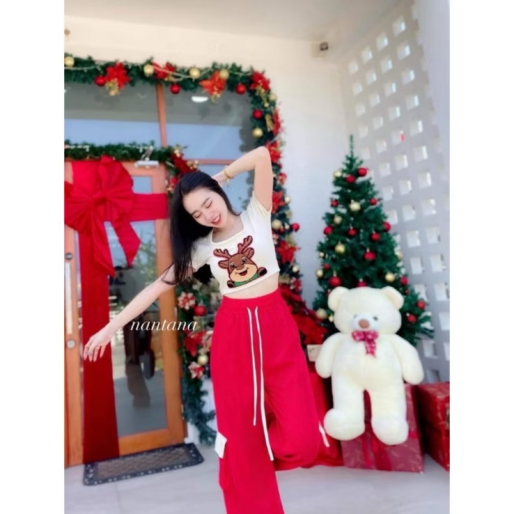 Christmas Set Santa Claus Crop Top With Accessories Comes With Cargo ...