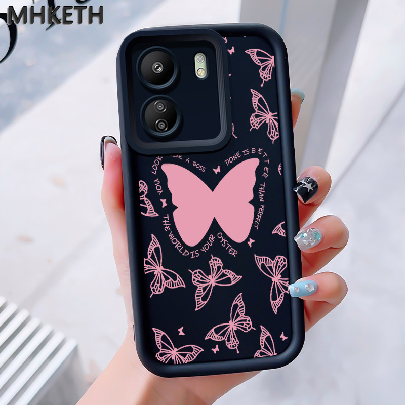 MHKEID Case For Xiaomi Redmi 13C POCO C65 Women's Pink Butterfly Phone ...