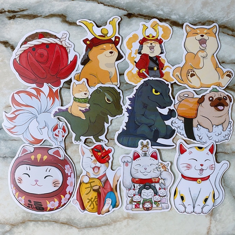 Leaflet Japanese Style Waterproof Sticker Shiba Inu Lucky Cat Dog ...
