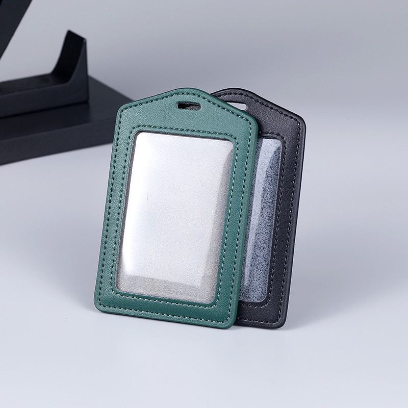 Genuine Leather Identification Card Case Work Holder With Lanyard ...