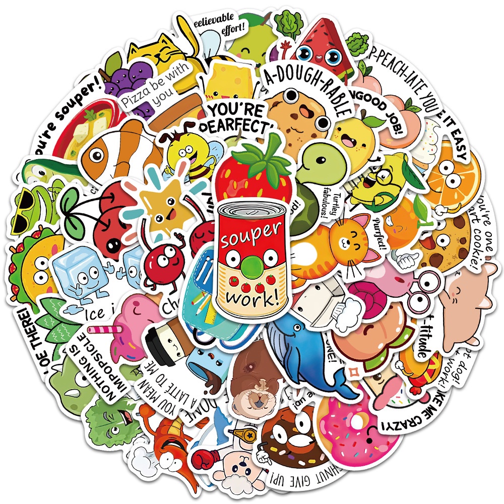 50Pcs/Set Funny English Kids Reward Series 03 Emoji Slang Stickers DIY ...