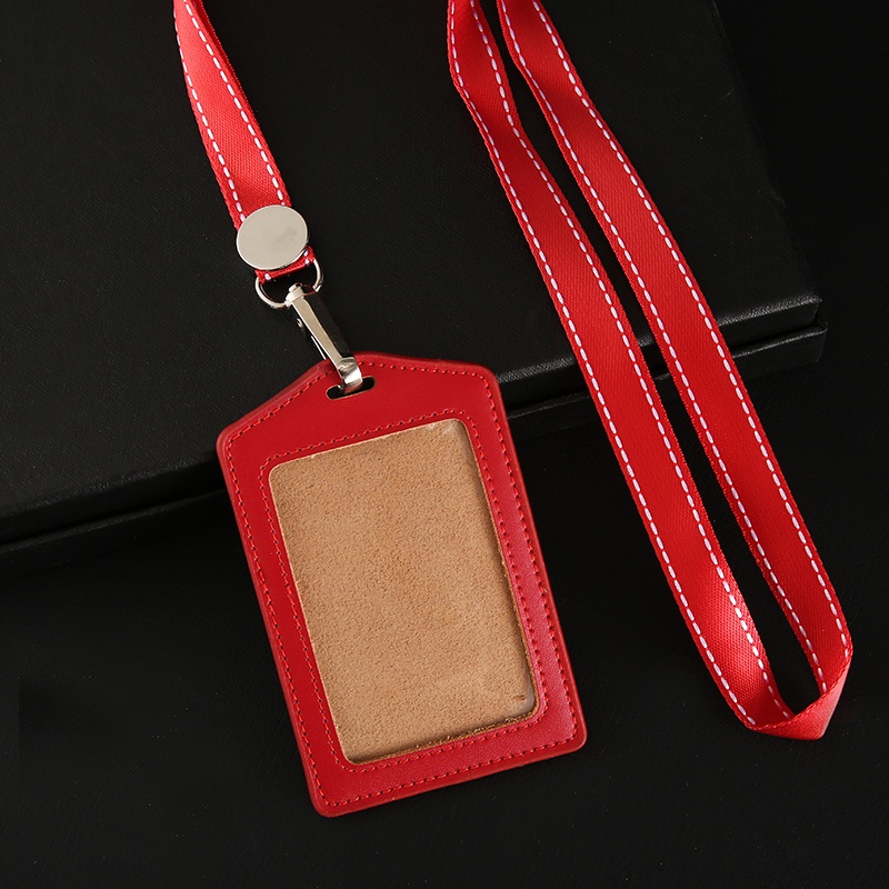 Genuine Leather Identification Card Case Work Holder With Lanyard ...