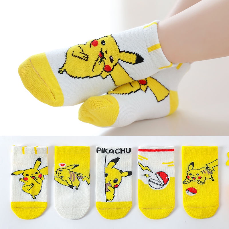 [5 pairs] Kid's socks Baby Pokemon Pikachu socks Cartoon pure cotton ...
