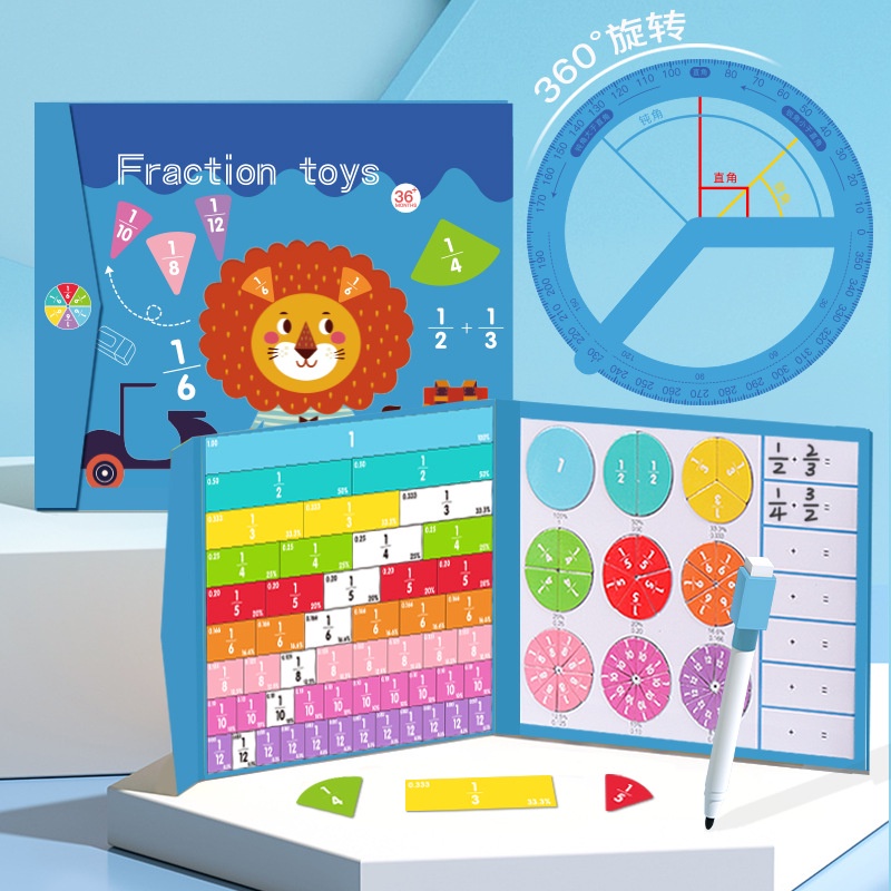 Children Magnetic Fraction Math Toys Wooden Fraction Book Set Teaching ...
