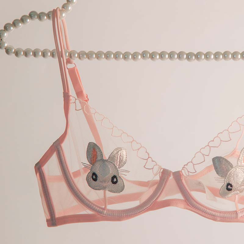 Kall's Blooms sexy lingerie women's full transparent bra cute rabbit ...