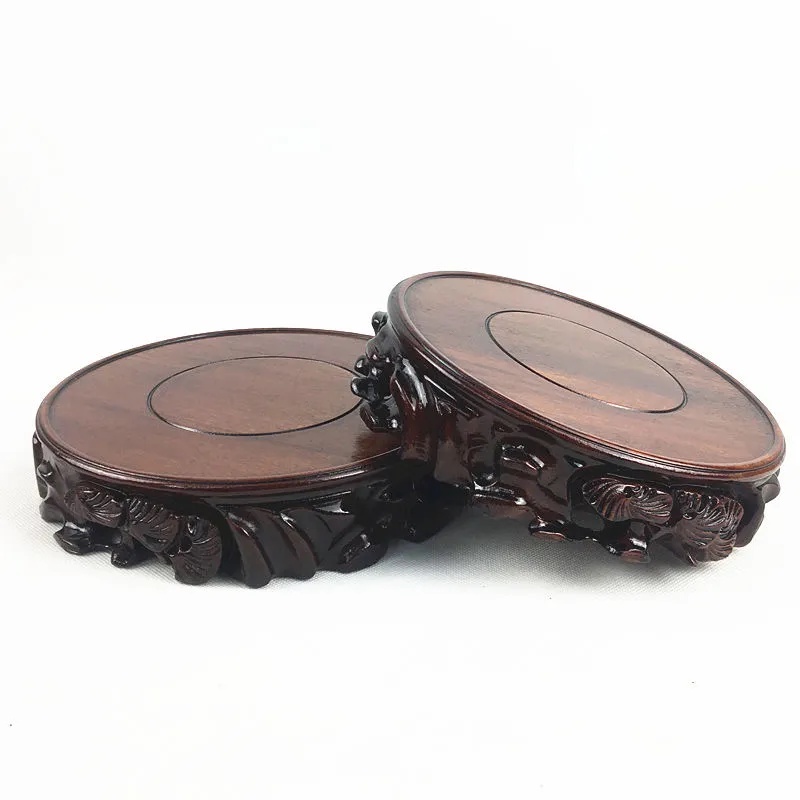 Solid wood round flower pot base vase fish tank stone base Buddha ...