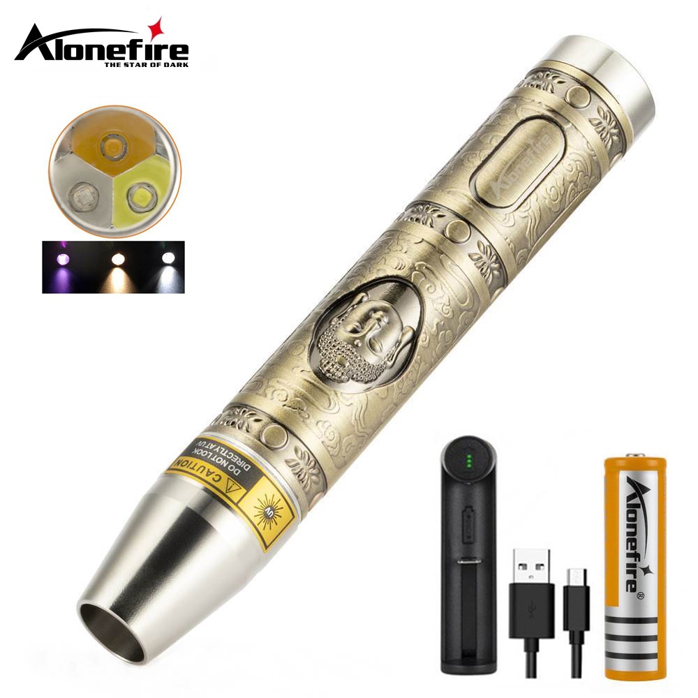 AloneFire SV46 Jade Identification Torch LED Light Sources Portable UV Flashlight Ultraviolet ...
