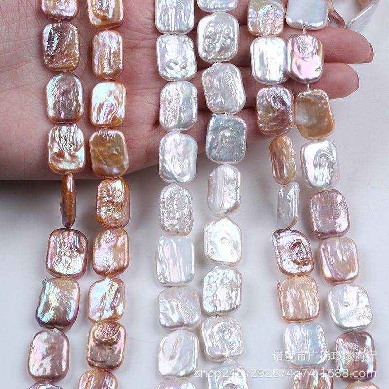 14-17mm natural color rectangular shape real freshwater pearl strand ...