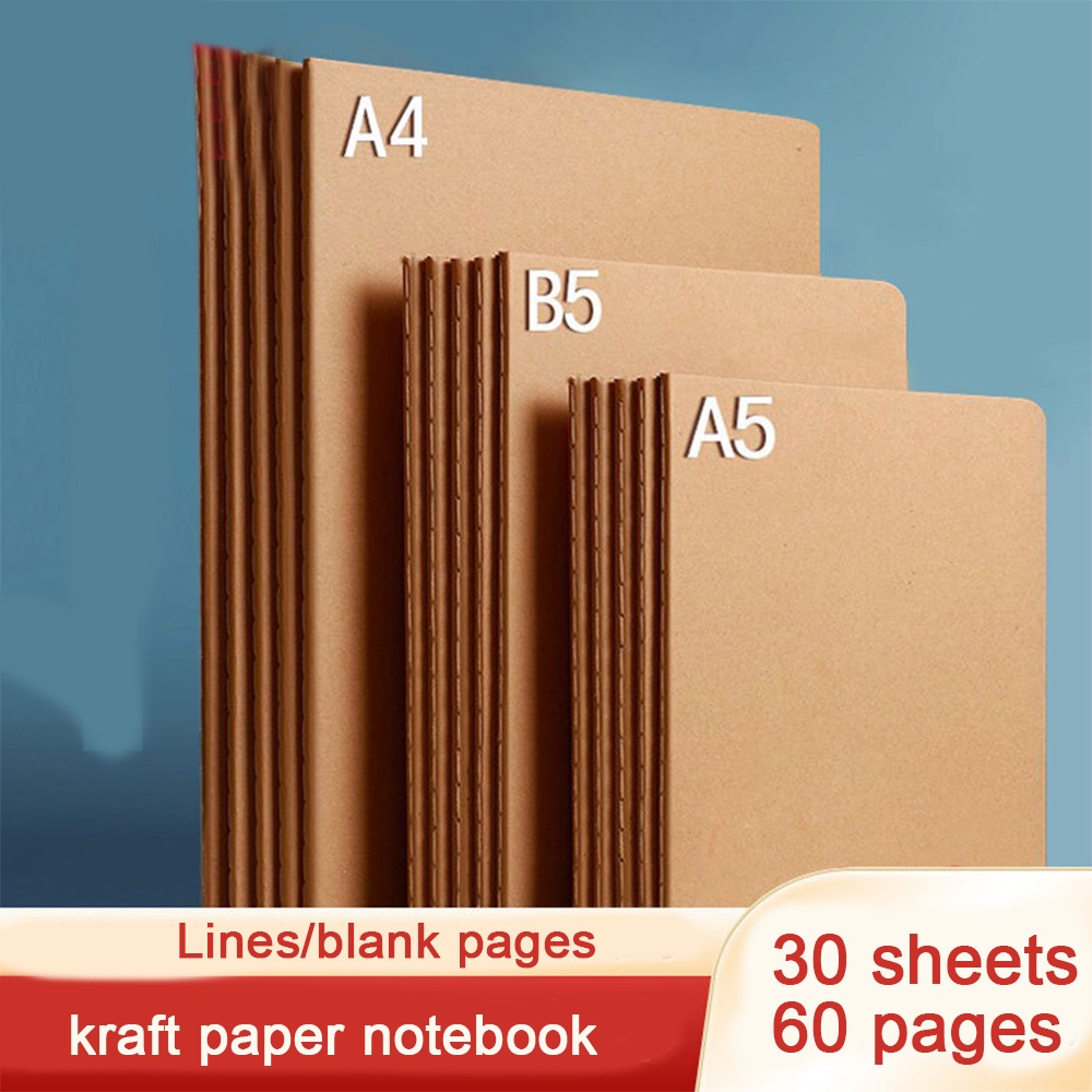 A5/B5/A6 kraft paper cover notebook 30 sheets, blank inside pages ...