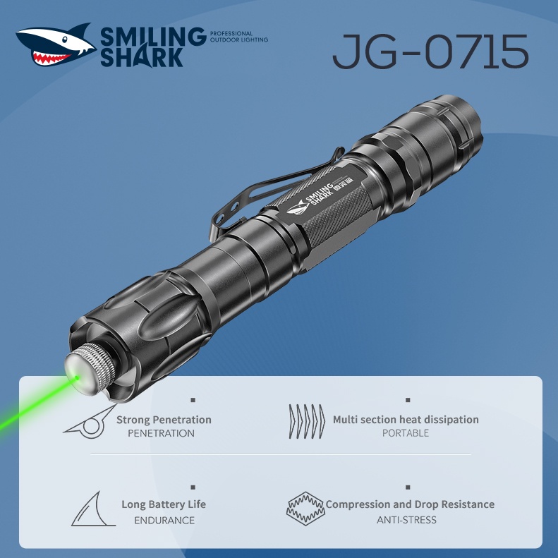 Smiling Shark JG0715 Laser Pointer Pen 2000m Powerful Green Laser 18650 USB Rechargeable Laser ...