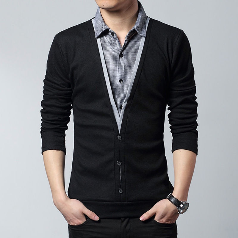 Fake Two-Piece Men's Shirt Fake Two-Piece Knitwear Long-Sleeved T-Shirt ...