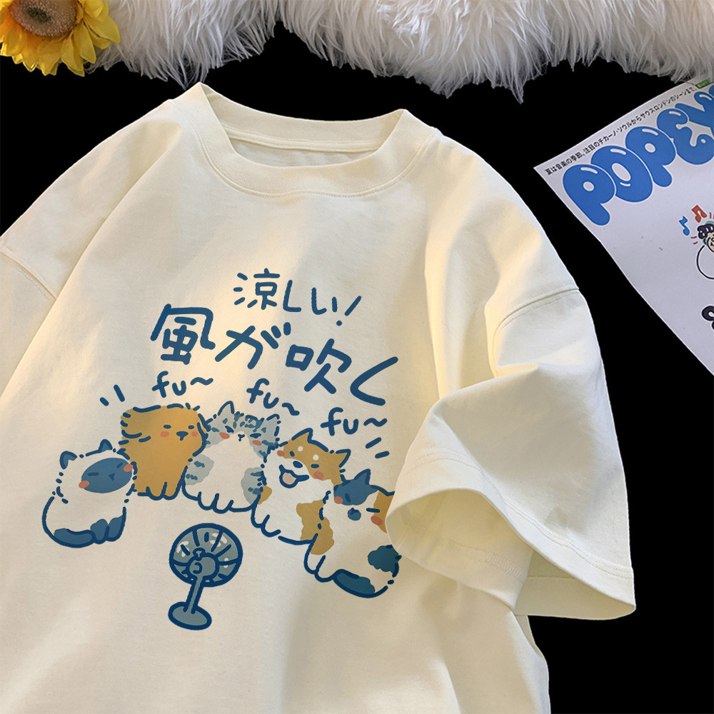 [ABFR] Cat Clothes ootd Men Short Sleeve Japanese t oversize t-Shirt ...