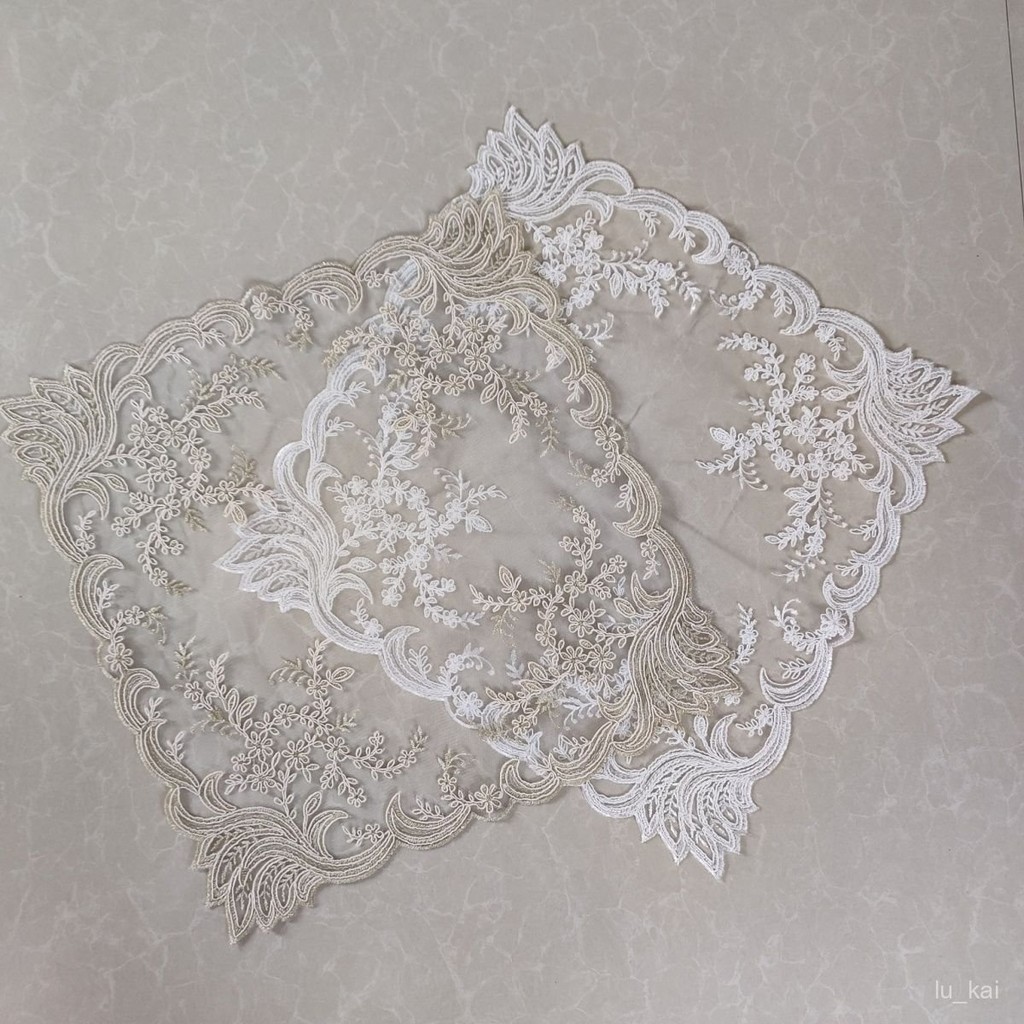 Champagne Gold Silk Flowers Embroidered Gauze Table Mat Photo ...