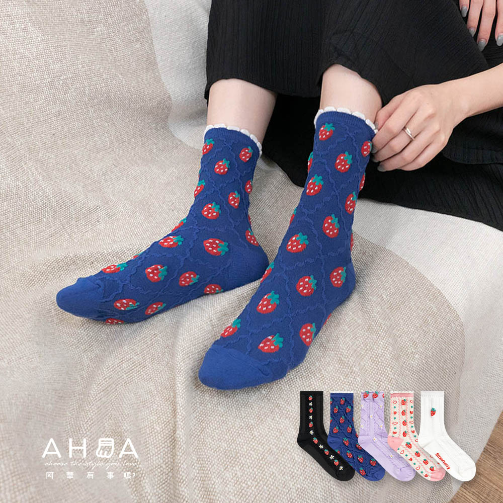 AHUA Is Okay Korean Socks Three-Dimensional Strawberry Mid-Top K1662 ...